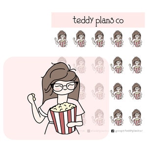 Popcorn Girl Stickers Printable Planner Stickers - Etsy