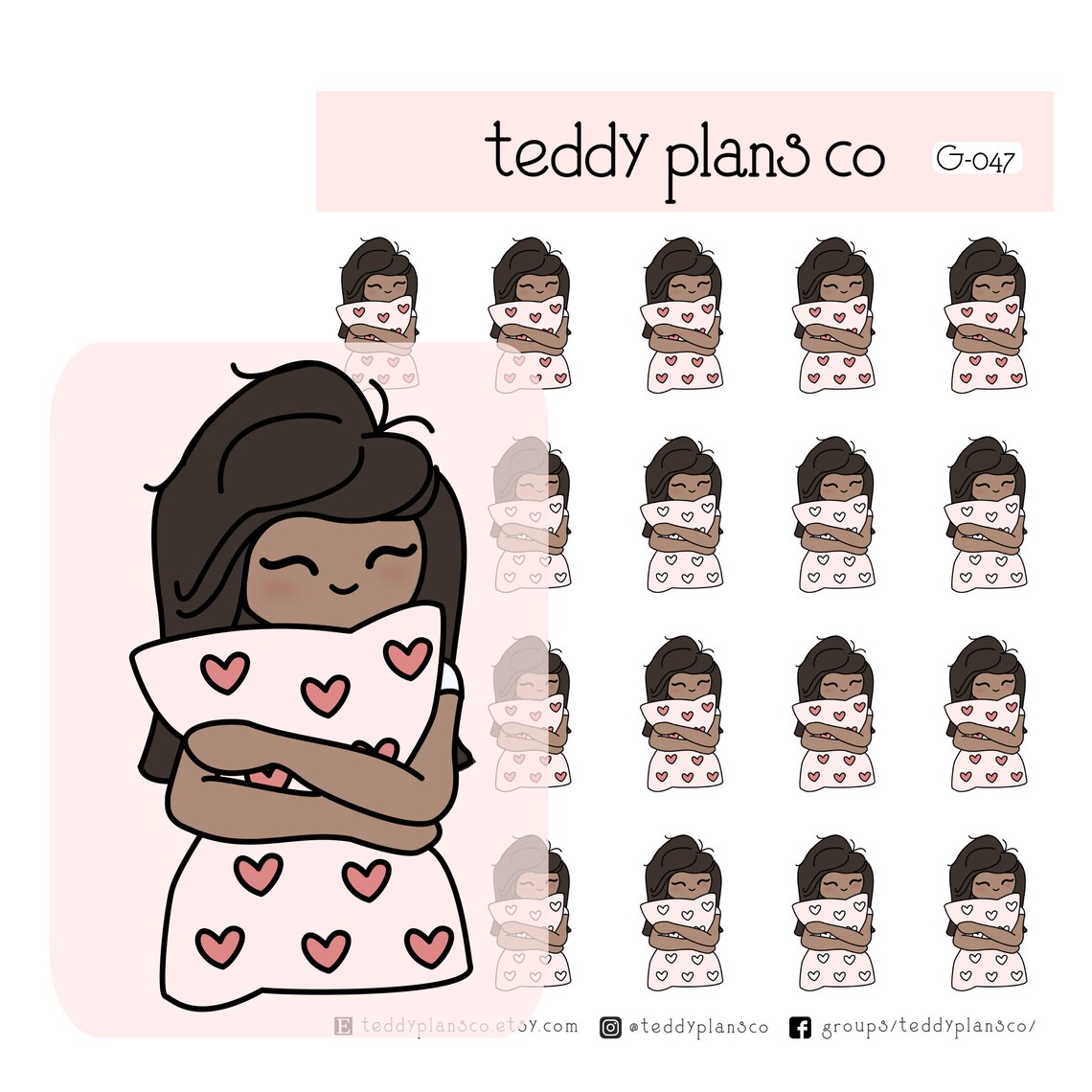 Hugging Pillow Girl Stickers Planner Stickers | Etsy