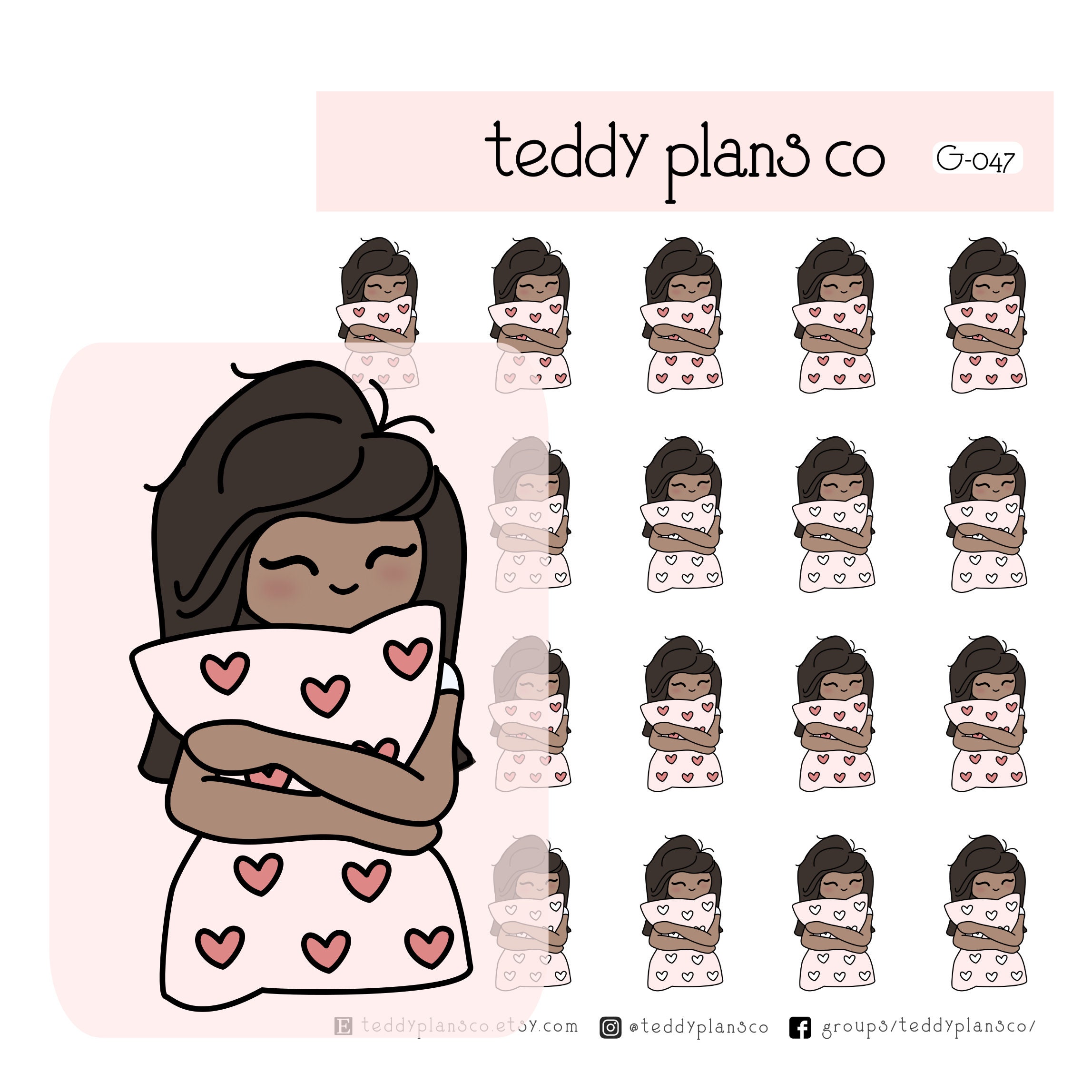 Hugging Pillow Girl Stickers | Planner Stickers - Etsy