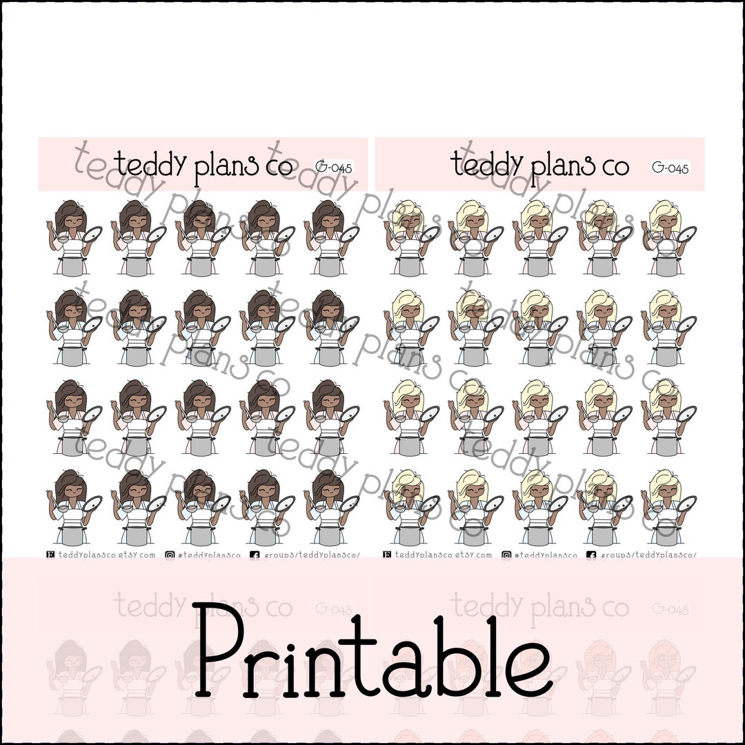 Cooking Girl Stickers | Printable Planner Stickers - Etsy
