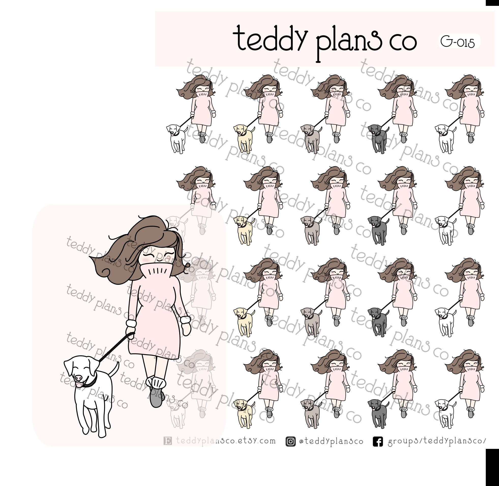 Walking Dog Girl Stickers | Planner Stickers (G-015) - Etsy UK