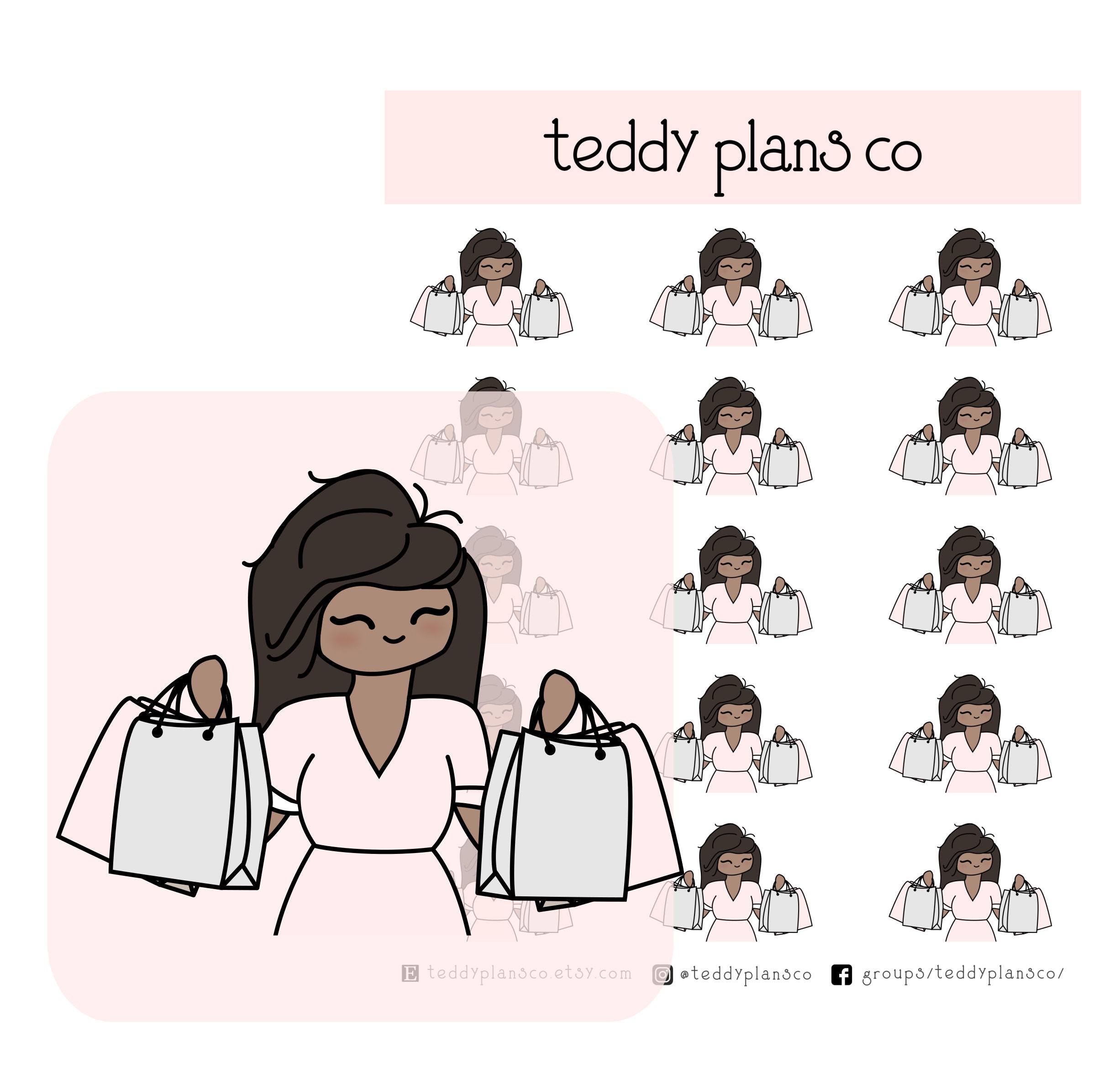 Shopping Girl Stickers Printable Planner Stickers - Etsy