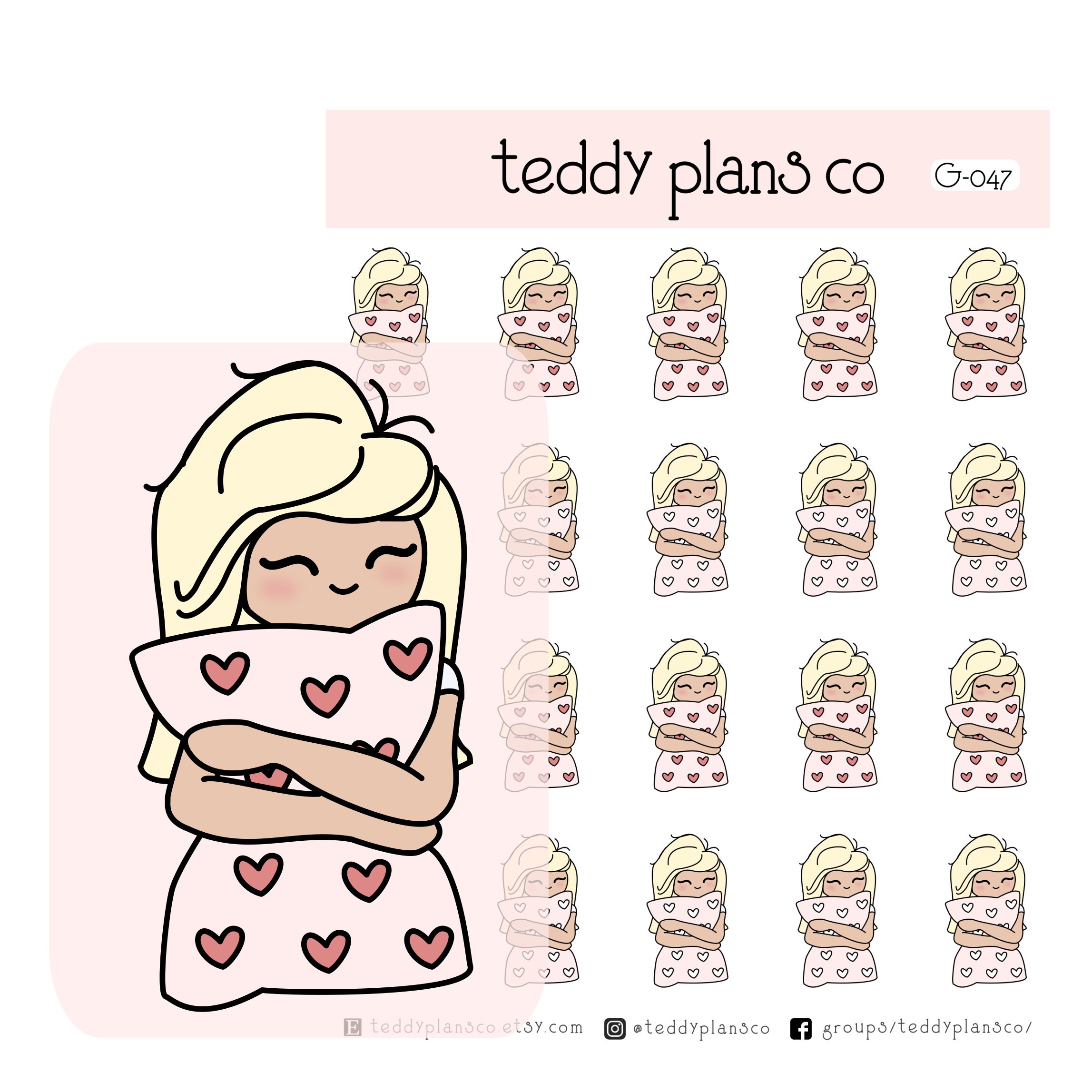 Hugging Pillow Girl Stickers Planner Stickers | Etsy