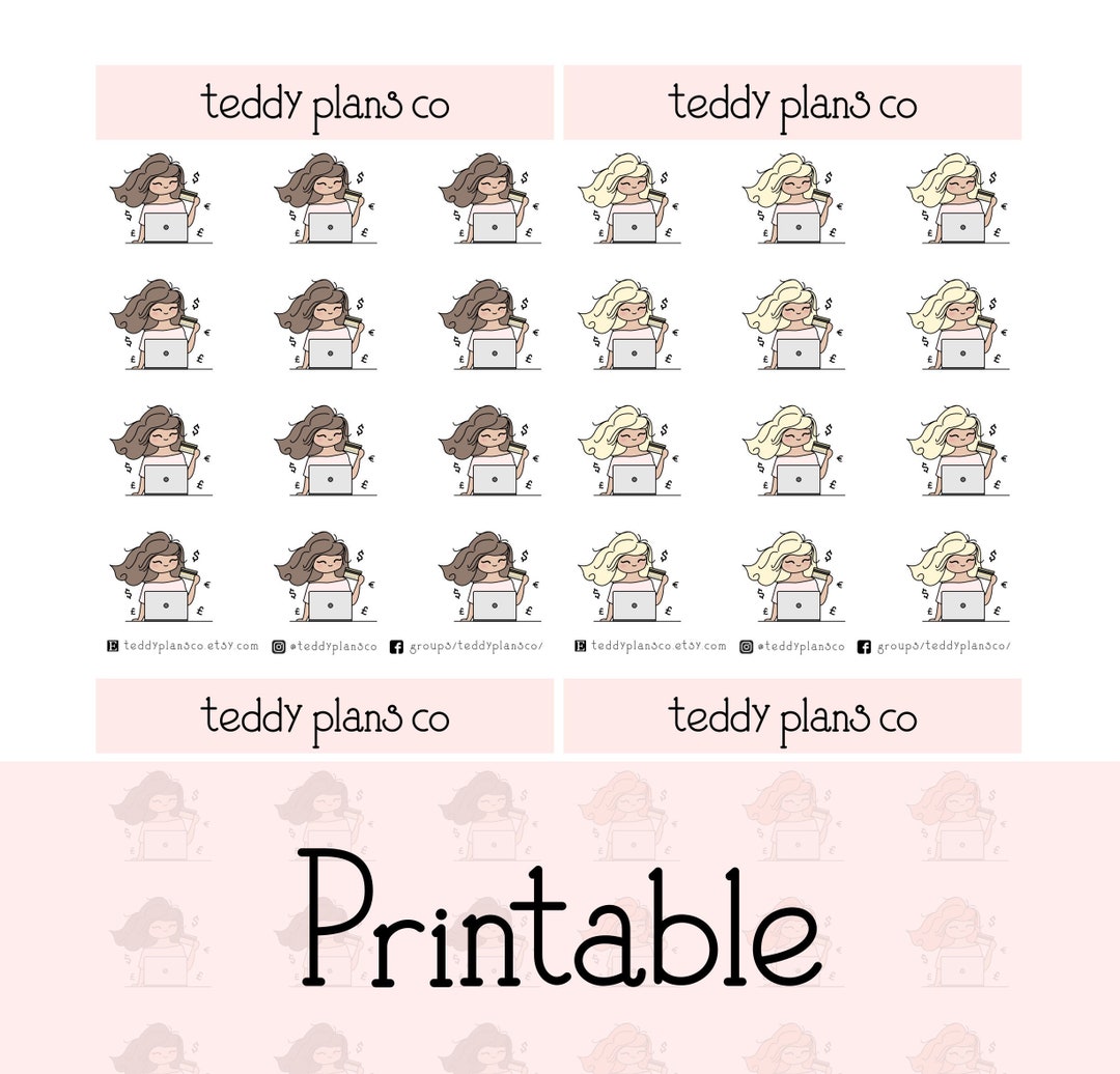 Online Shopping Girl Stickers | Printable Planner Stickers - Etsy
