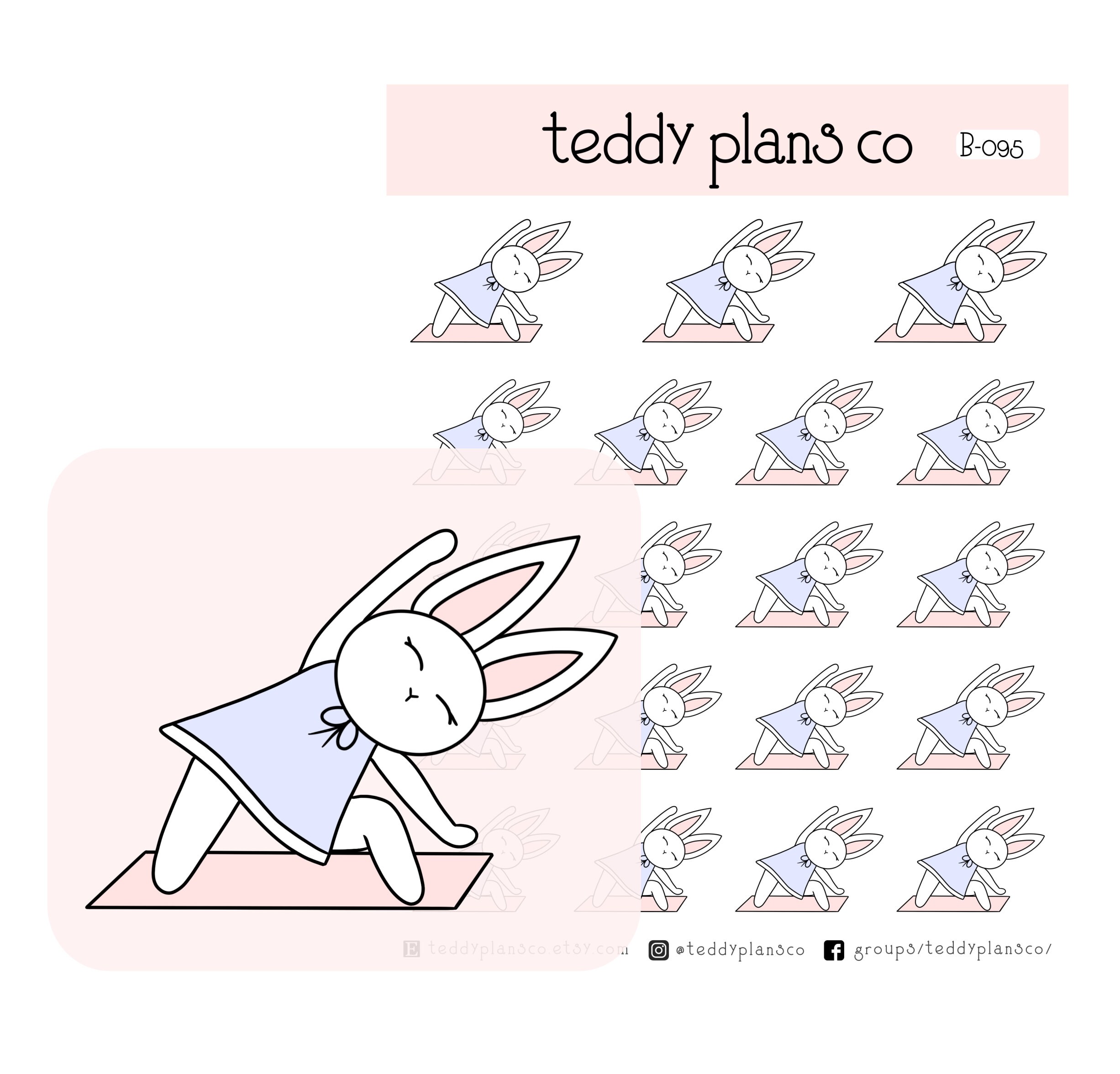 Stretching Bunny Printable Planner Stickers B-095 | Etsy
