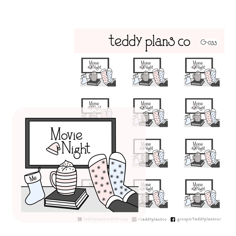 Christmas Movie Night Stickers Printable Planner Stickers - Etsy