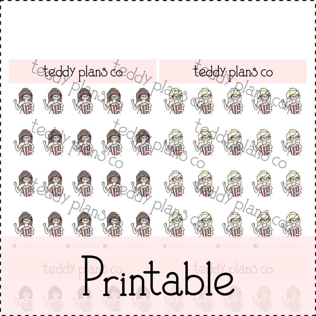 Popcorn Girl Stickers Printable Planner Stickers - Etsy