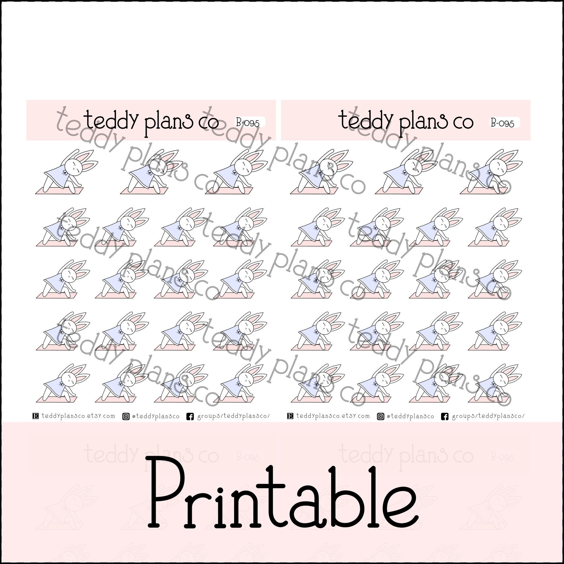 Stretching Bunny | Printable Planner Stickers (B-095) - Etsy