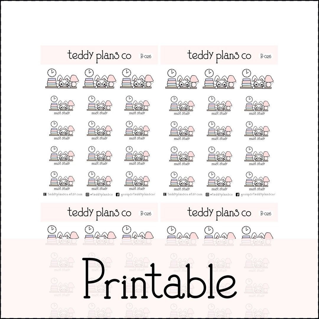 Study Bunnies Studying, Homework, Exams, Assignment Printable Planner ...