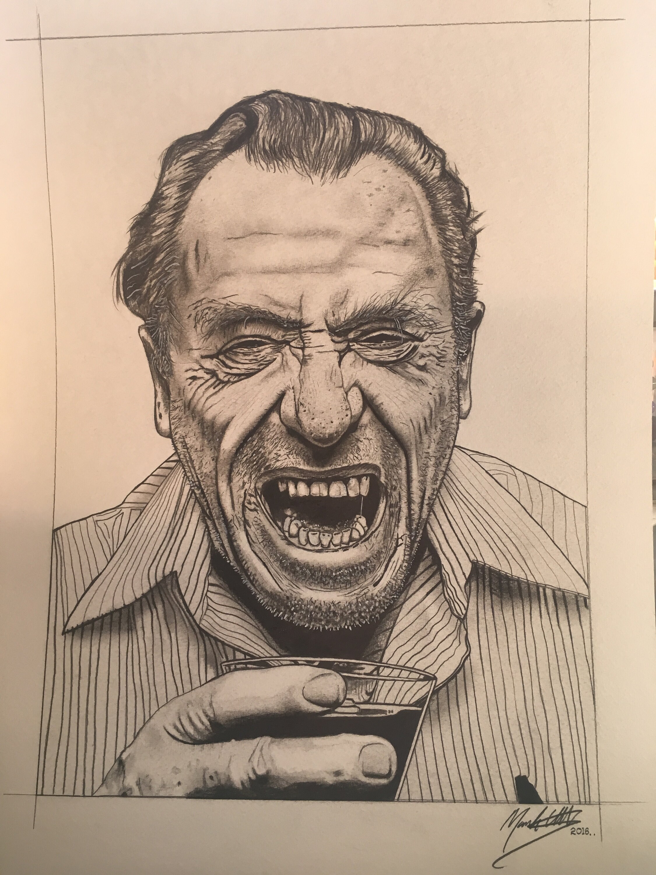 CHARLES BUKOWSKI Barfly retrato original a lápiz del legendario autor y ...
