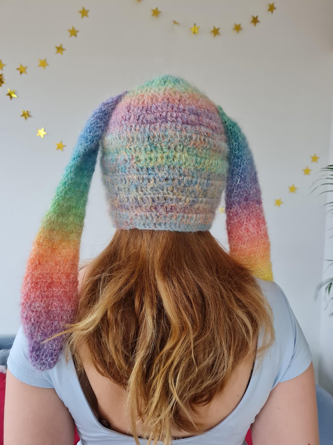 Crocheted Rainbow Mohair Wool Bunny Bonnet Winter Hat - Etsy