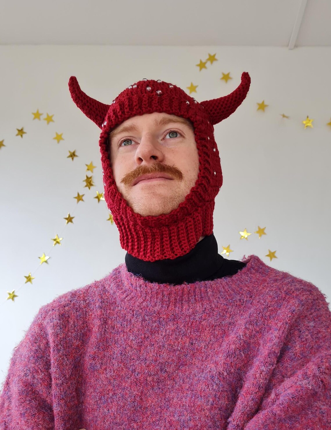 Demon/ Devil Wool Crocheted Beaded Balaclava Winter Hat - Red - Etsy