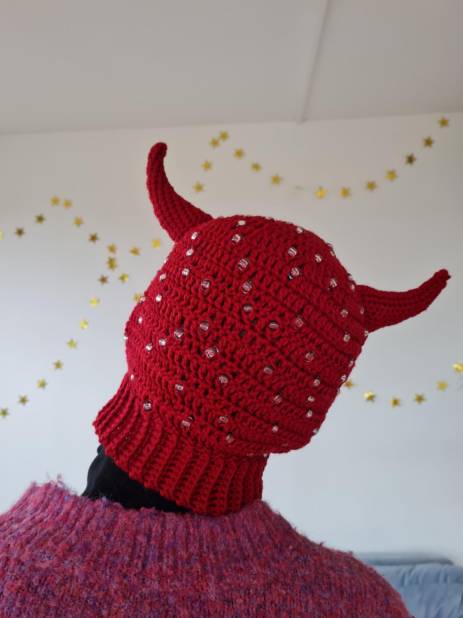 Demon/ Devil Wool Crocheted Beaded Balaclava Winter Hat - Red - Etsy