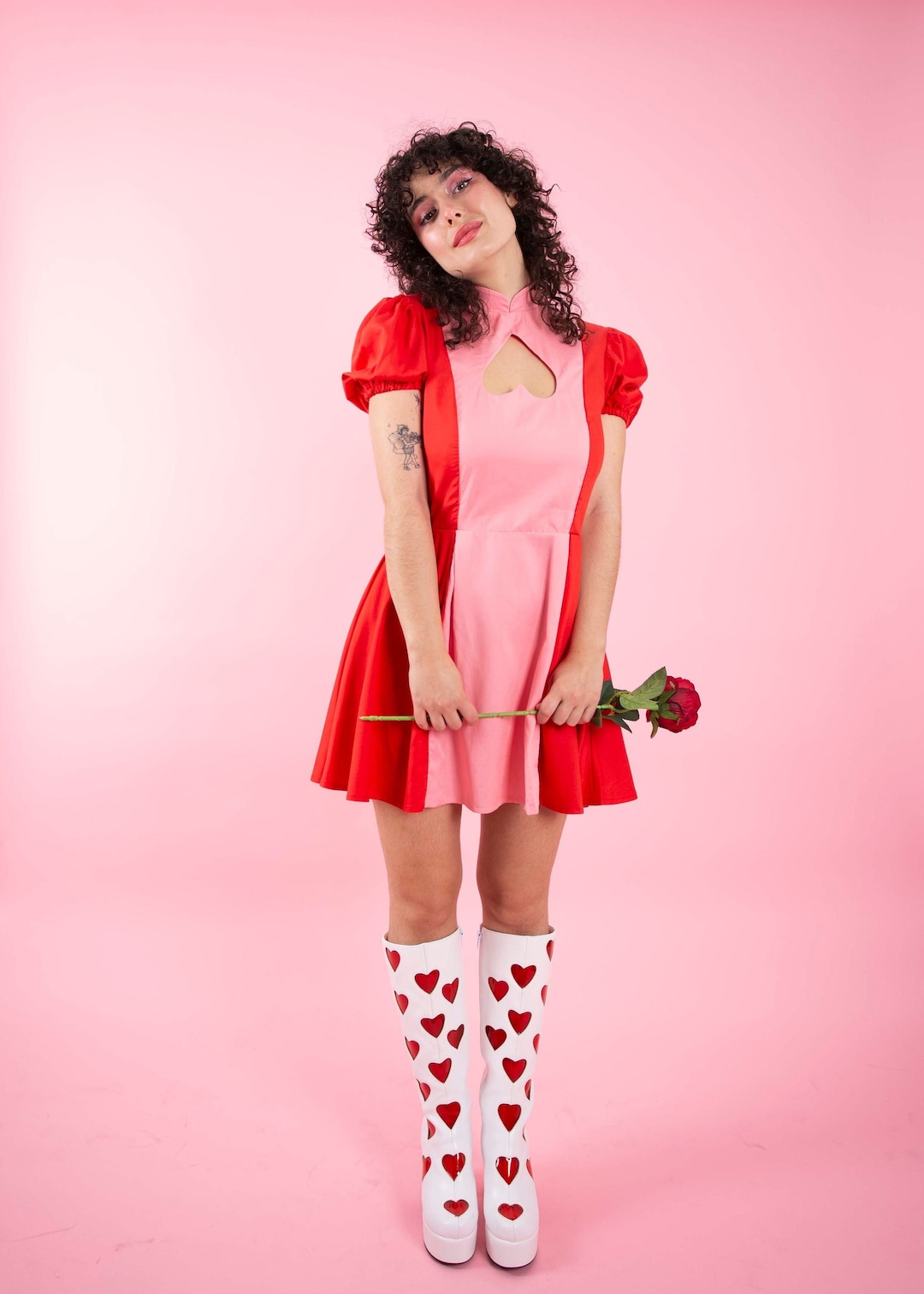 Moxie Pink Red Heart Cut Out Two Tone Striped Sustainable Vintage ...