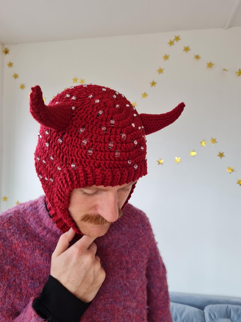 Demon/ Devil Wool Crocheted Beaded Balaclava Winter Hat - Red - Etsy
