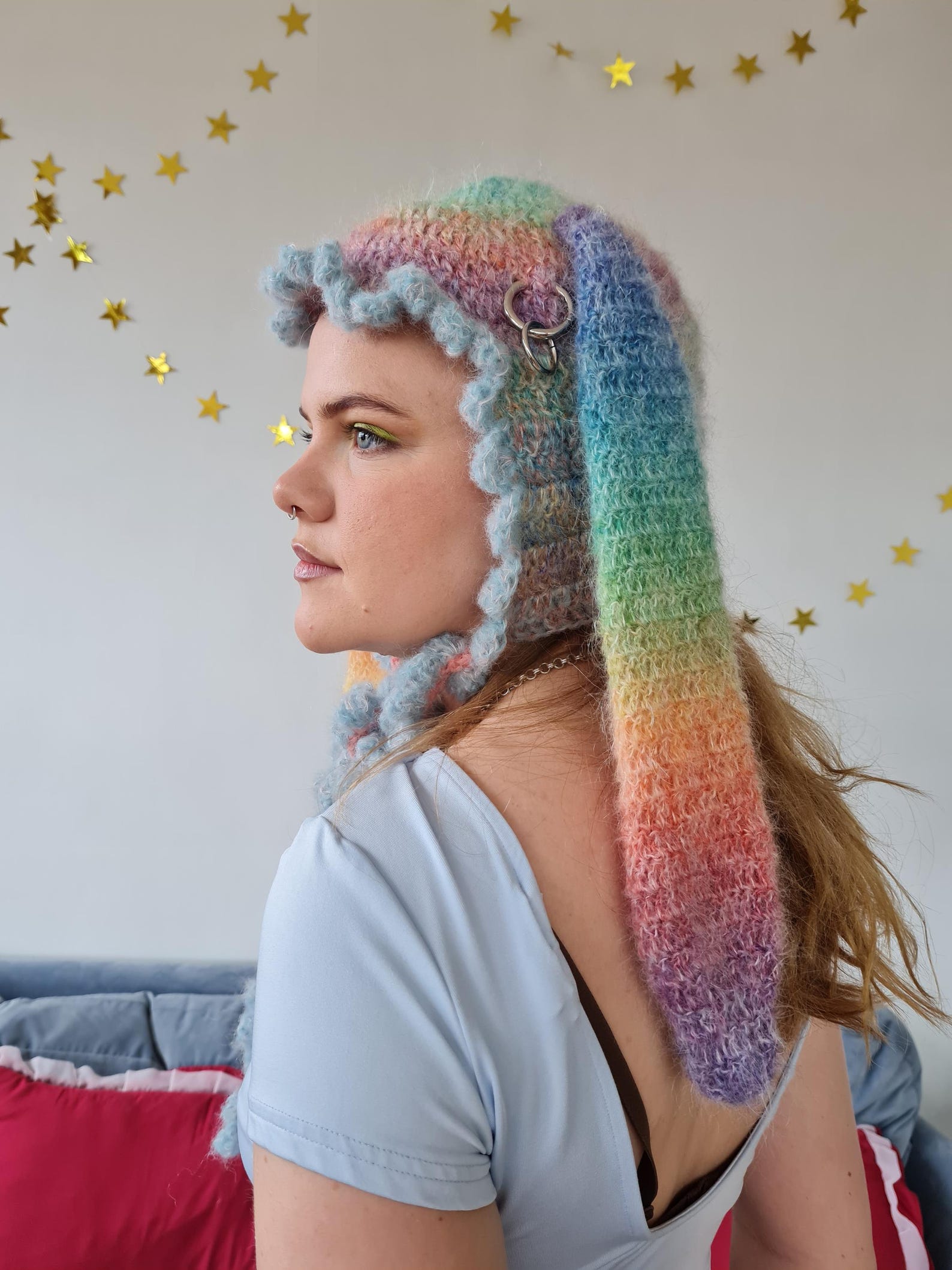 Crocheted Rainbow Mohair Wool Bunny Bonnet Winter Hat - Etsy