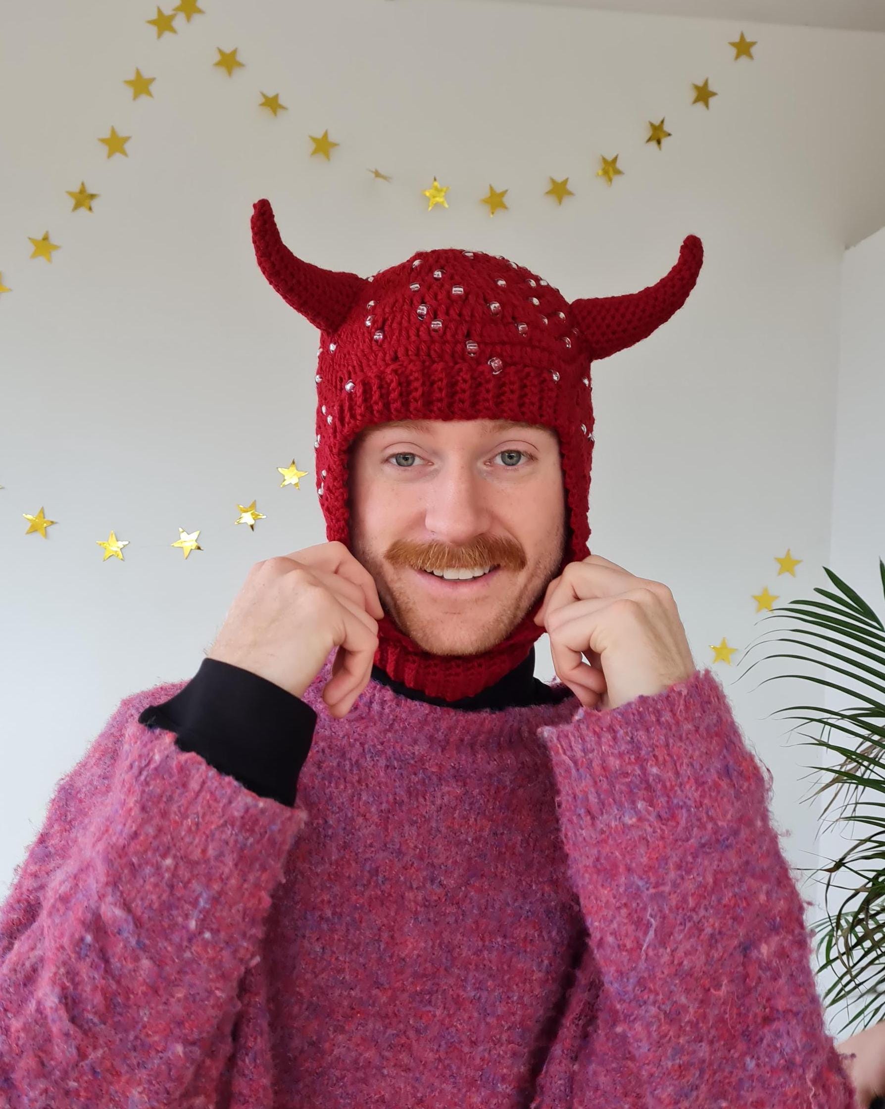 Demon/ Devil Wool Crocheted Beaded Balaclava Winter Hat - Red - Etsy