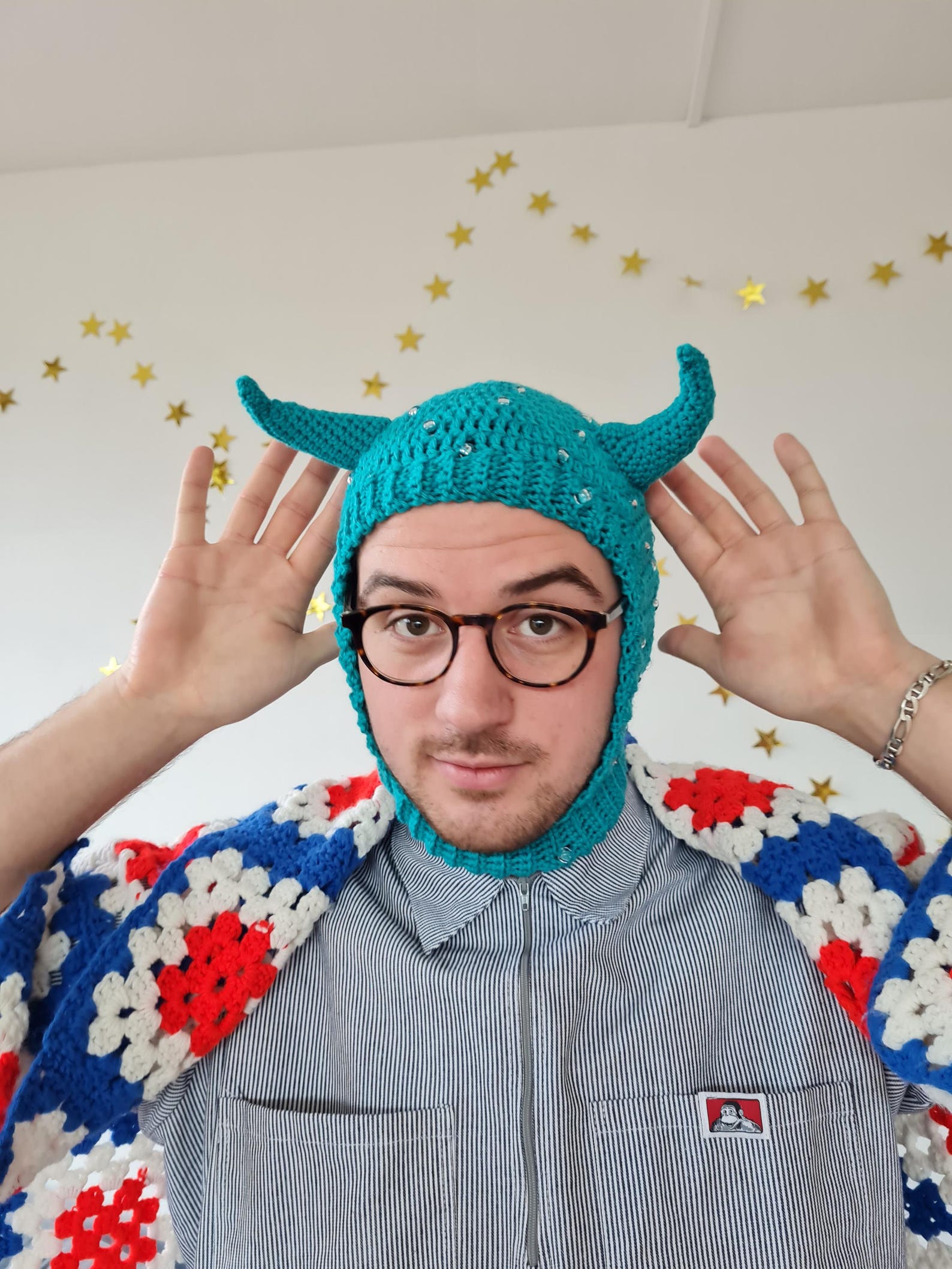 Demon/ Devil Horns Wool Crocheted Beaded Balaclava Winter Hat - Teal - Etsy