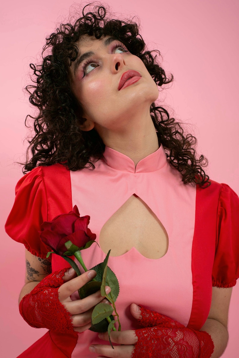 Moxie Pink Red Heart Cut Out Two Tone Striped Sustainable Vintage ...