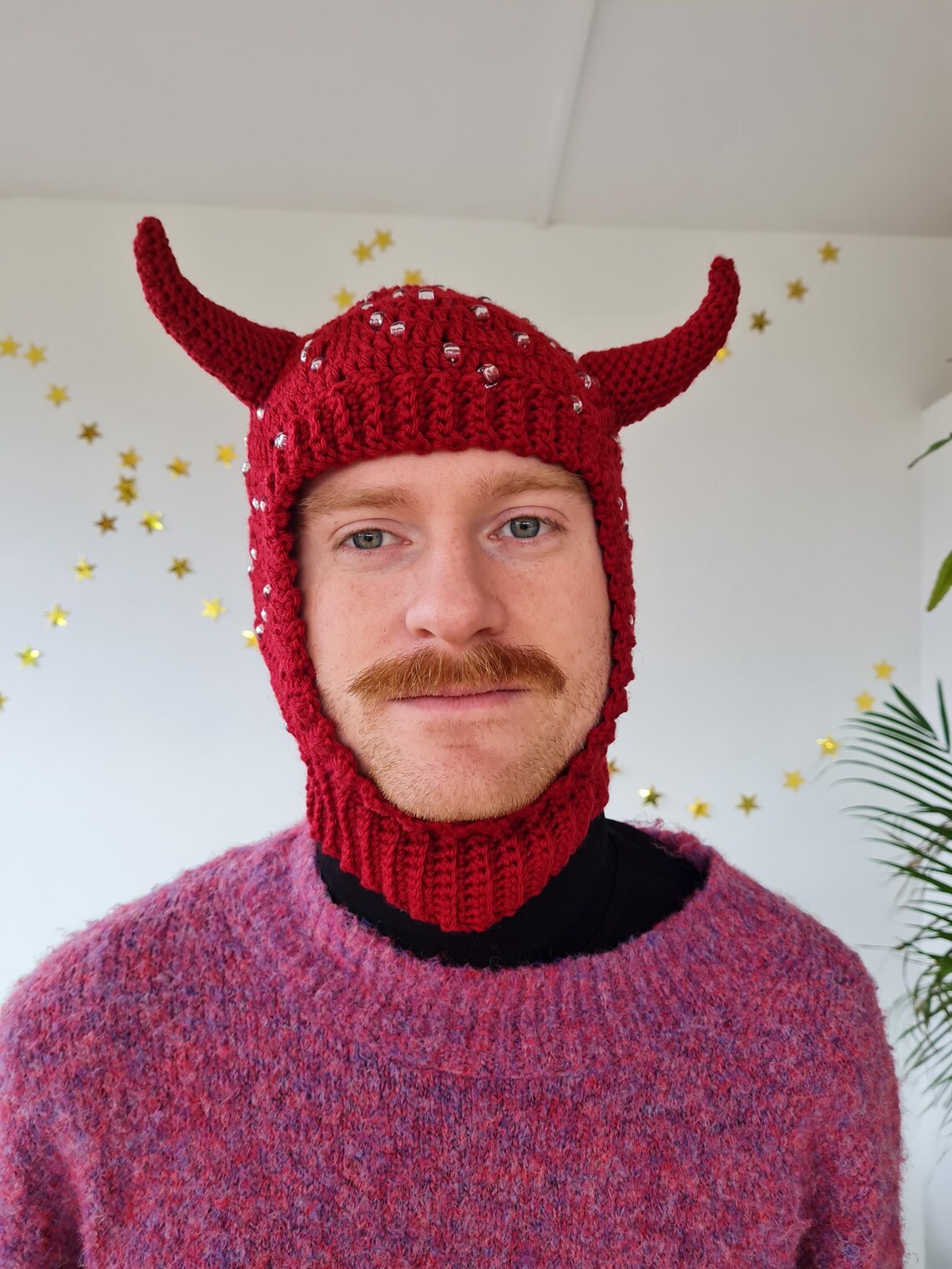 Demon/ Devil Wool Crocheted Beaded Balaclava Winter Hat - Red - Etsy