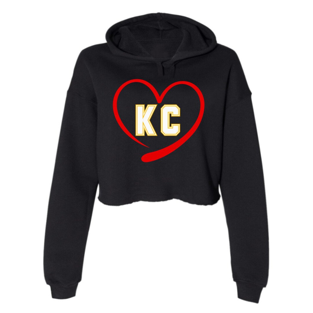 Kansas City Heart Women's Crop Hoodie || Red Heart Yellow Gold Kansas ...