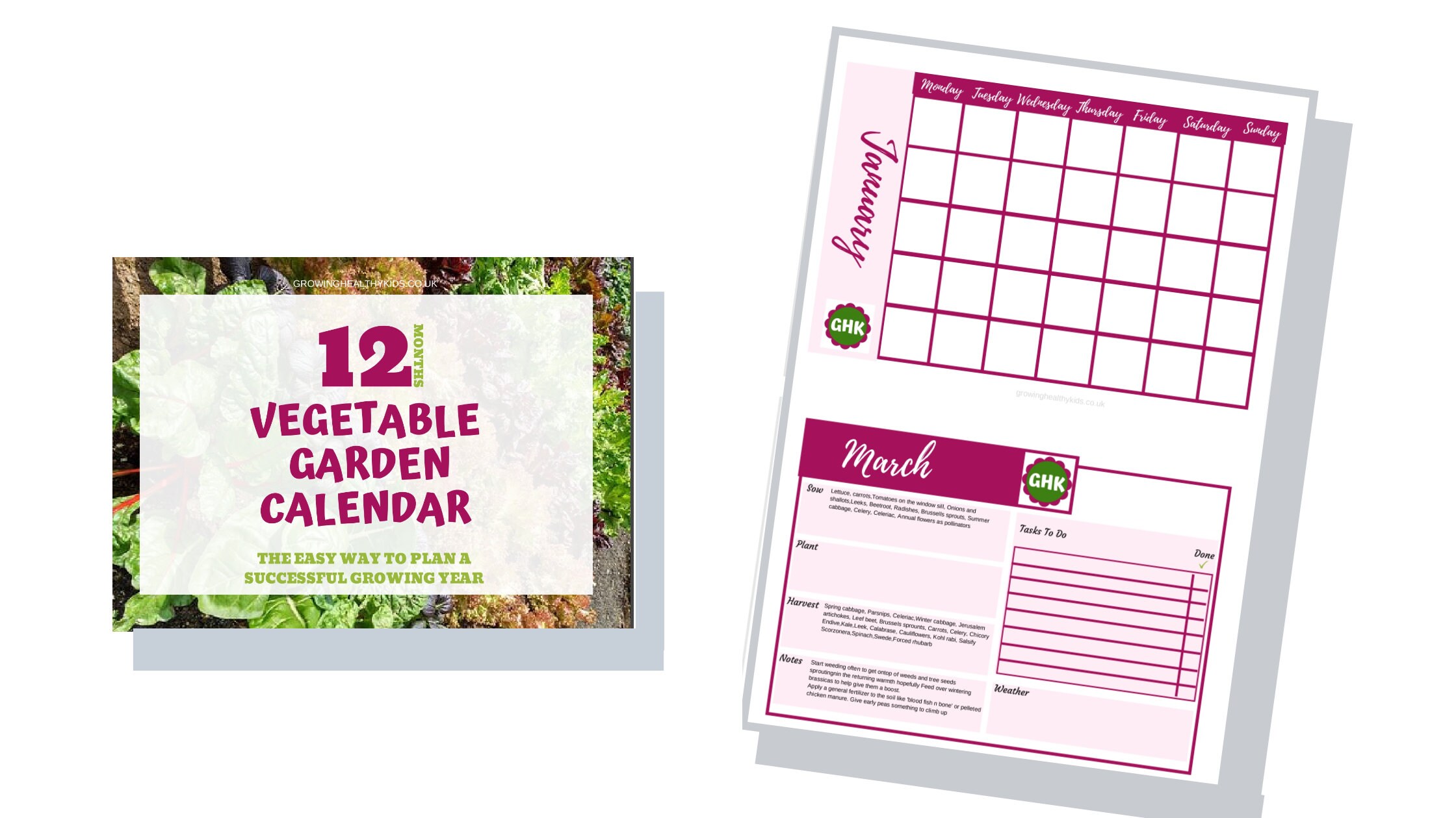 Printable Vegetable Garden Planning Calendar. Monthly Planner and Tasks ...