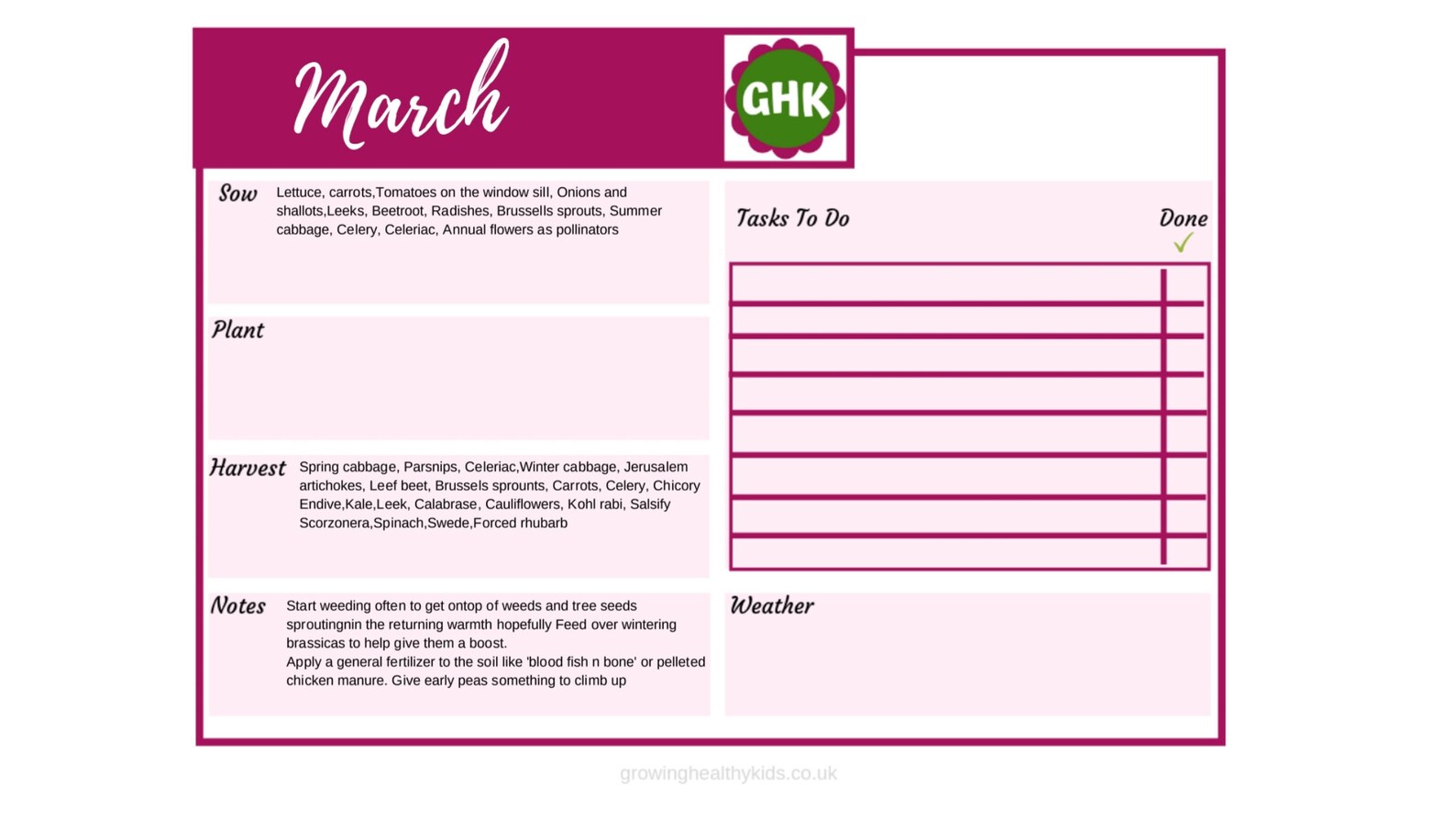 Printable Vegetable Garden Planning Calendar. Monthly Planner and Tasks ...