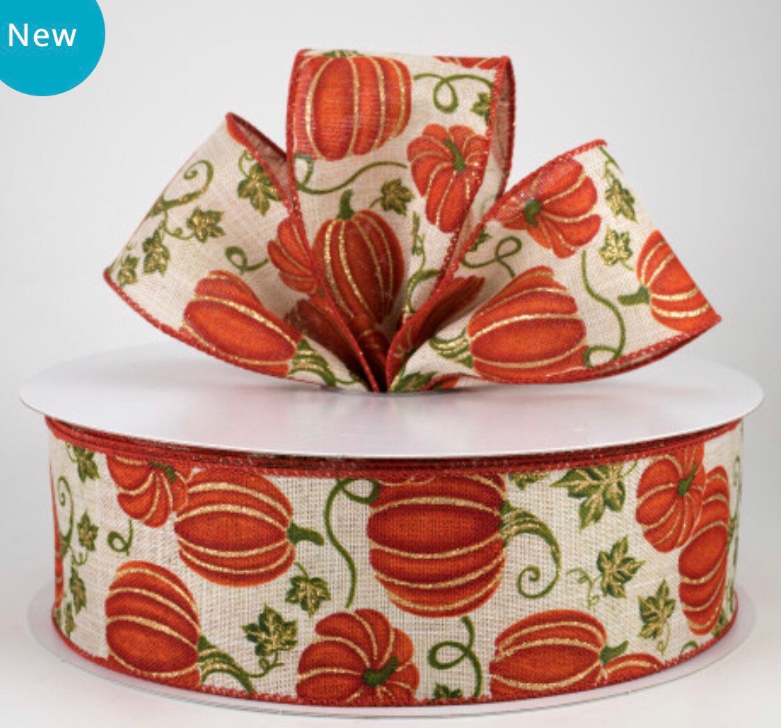 2.5 Linen Glittered Pumpkin Ribbon: Natural 5 Yards | Etsy