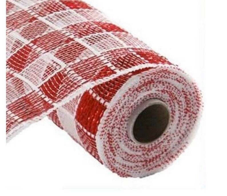 10 Red White Metallic Check Deco Poly Meshitem : | Etsy