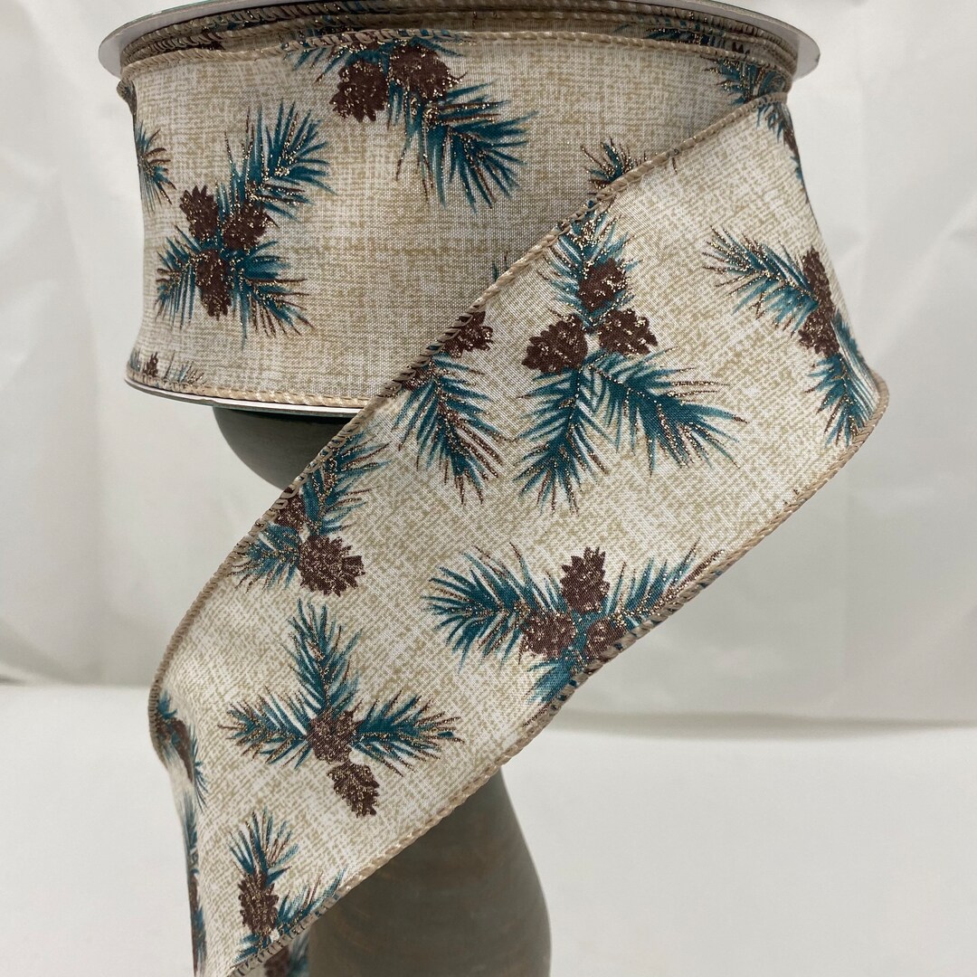 Pine Cone Winter Ribbon 2.5 X 5 Yds.wired Edge Ribbon - Etsy