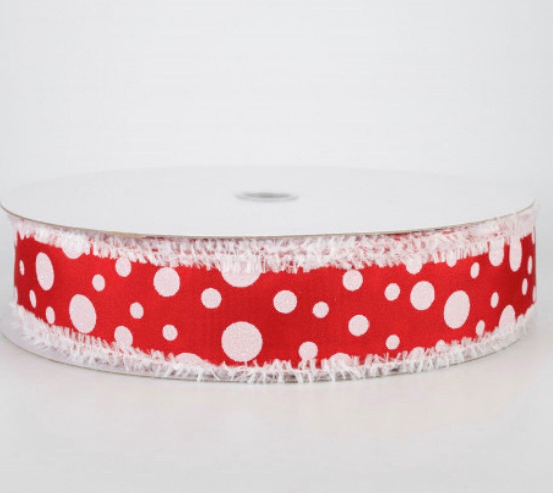 1.5 Glitter Dots Snow Edge Ribbon: Red & White | Etsy
