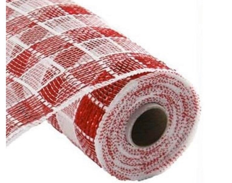 10 Red White Metallic Check Deco Poly Meshitem : | Etsy