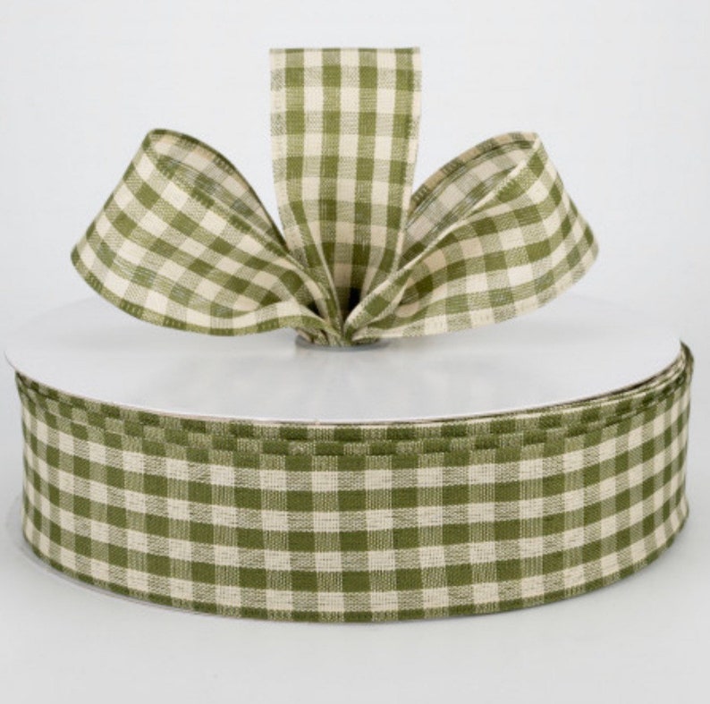 1.5 Primitive Gingham Ribbon: Moss & Natural 5 Yards - Etsy