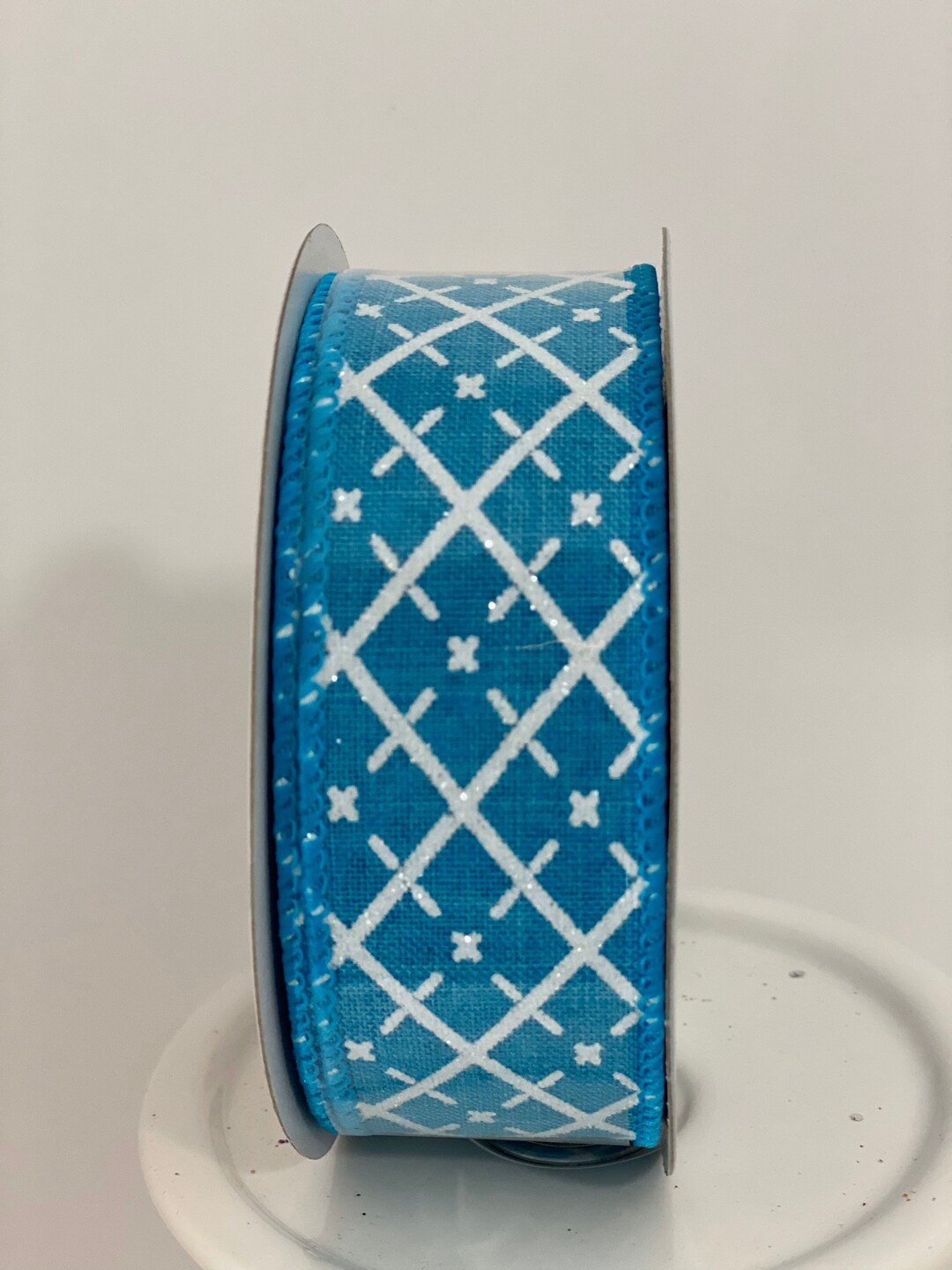 1.5” Glittered Argyle Ribbon: Turquoise & White (10 Yards) - Etsy