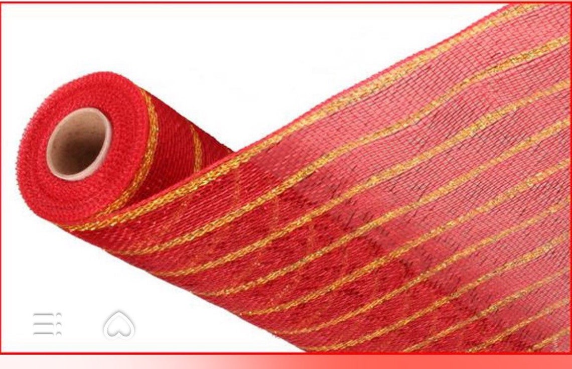 21"x 10yards Deco Poly Metallic Meshcolor: Red W/gold Foil Material - Etsy