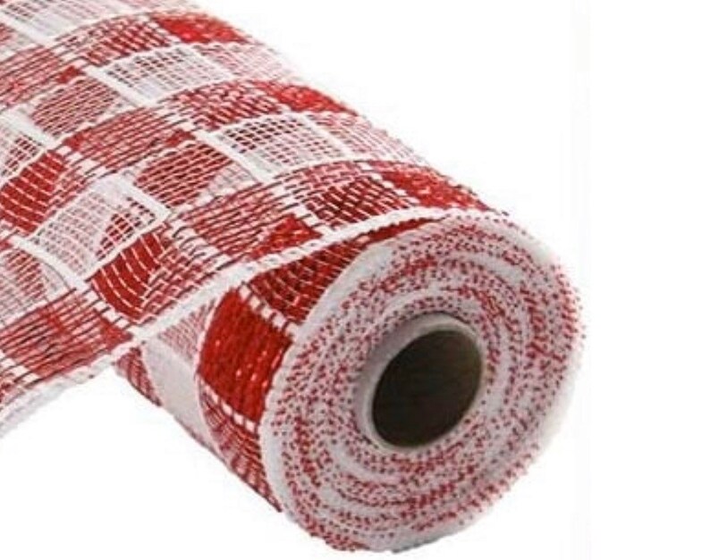 10 Red White Metallic Check Deco Poly Meshitem : | Etsy