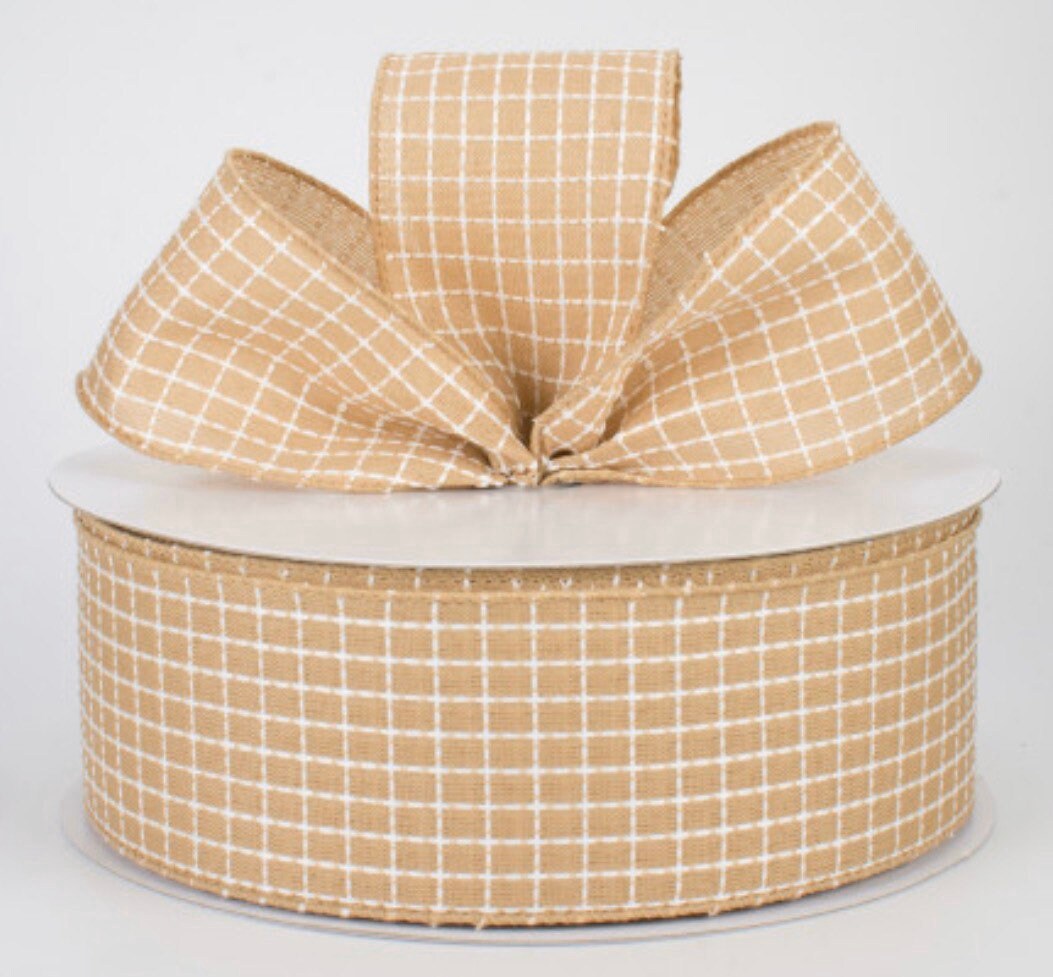 2.5 Embroidered Stitched Squares Ribbon: Natural 5 Yards | Etsy