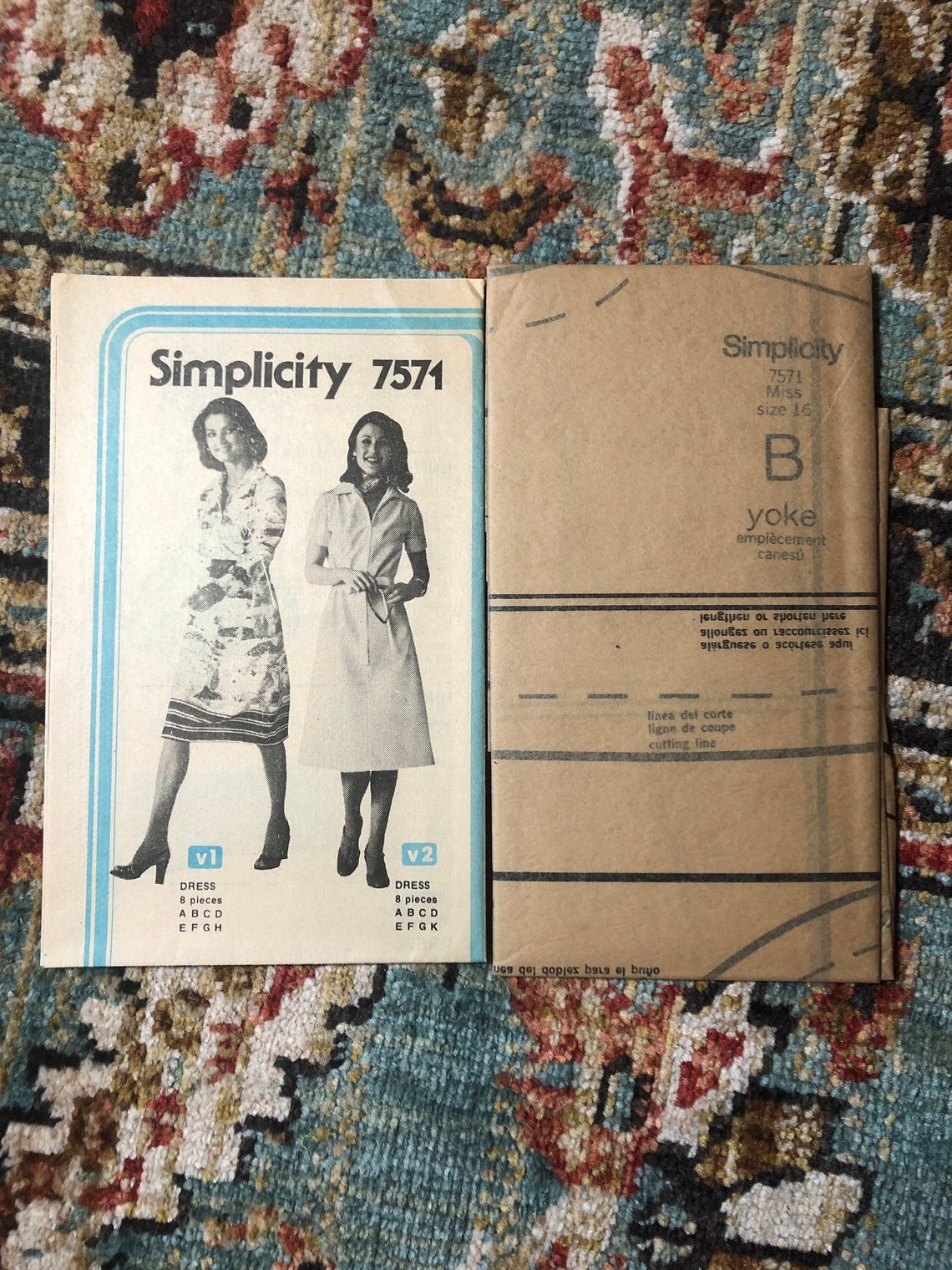 Simplicity 7571 UNCUT FF 1970s Dress Womens Sewing Pattern Size 16 38 ...