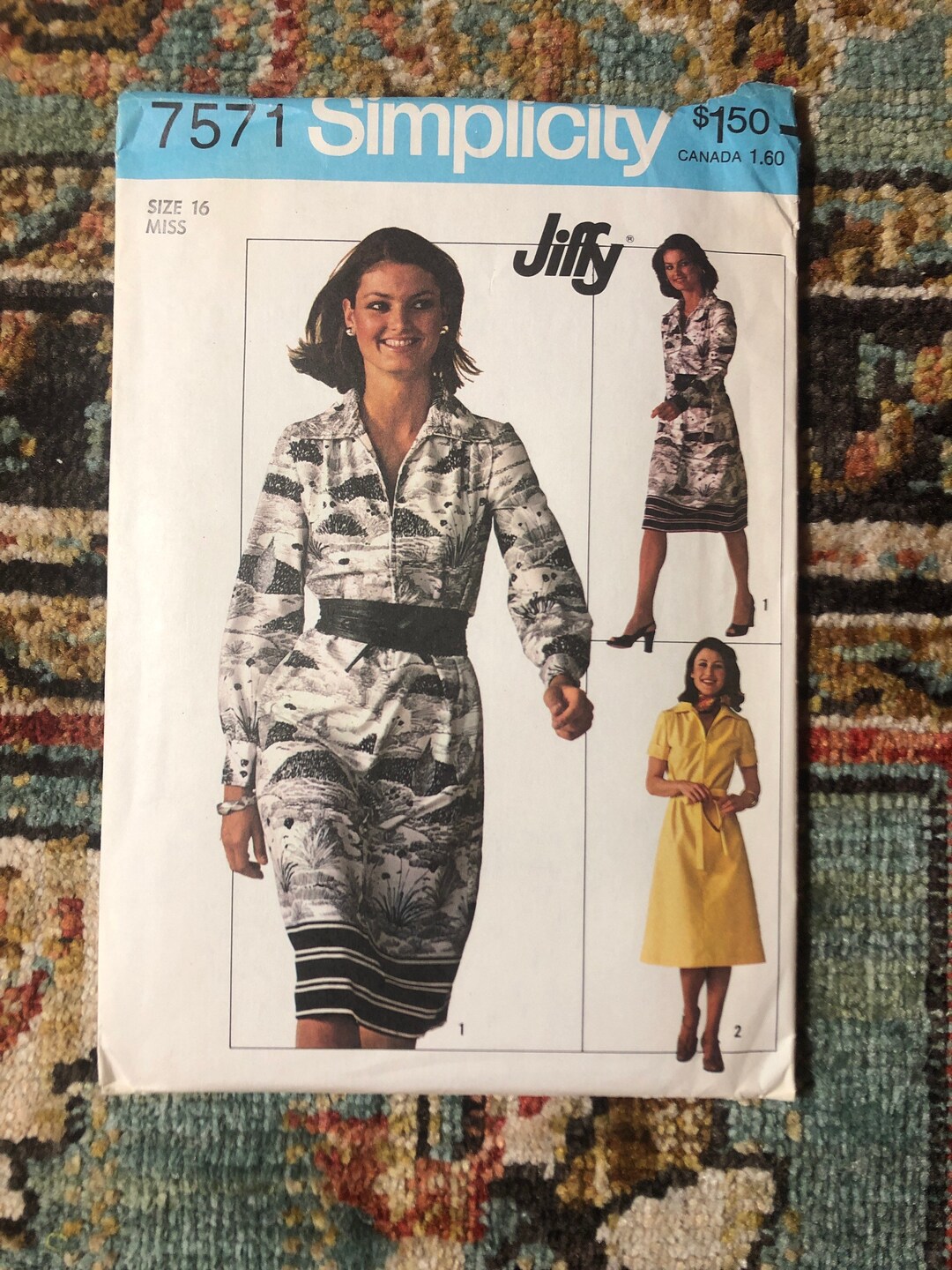 Simplicity 7571 UNCUT FF 1970s Dress Womens Sewing Pattern Size 16 38 ...
