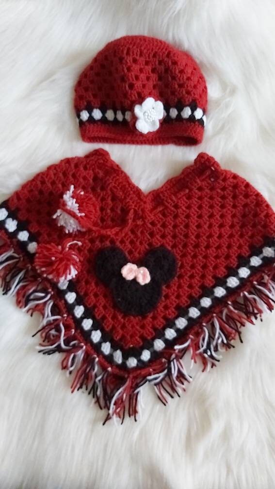 Poncho Et Bonnet En Crochet Pour Bébé Minnie Mousse Crochet - Etsy