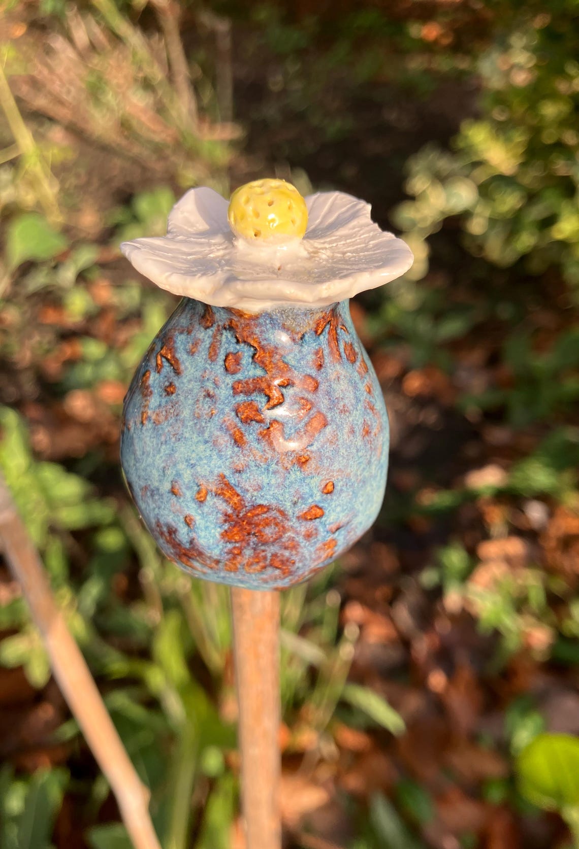 Pair of Ceramic Garden Cane Toppers - Seed Head and Daisy - Etsy