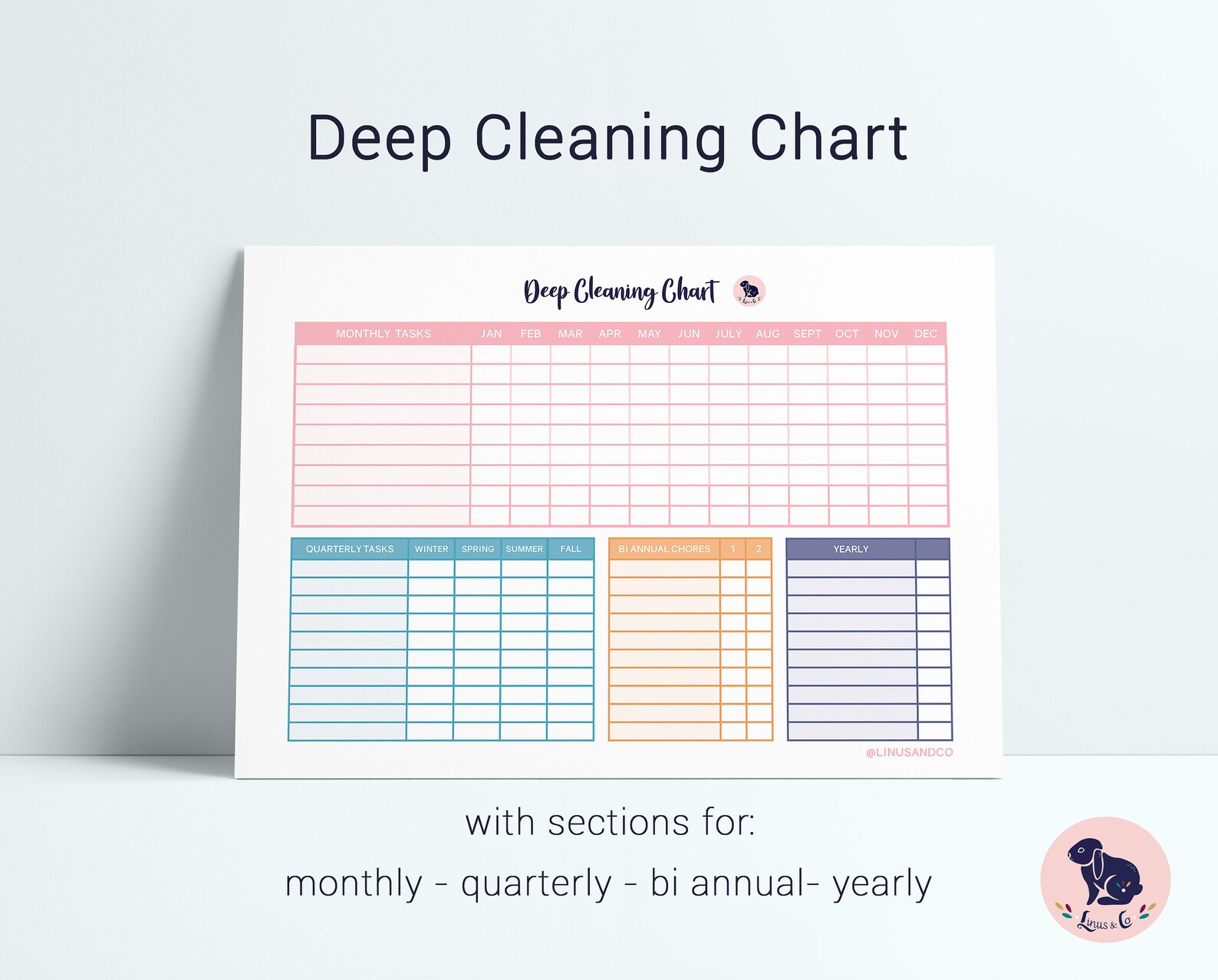 Deep Cleaning Chart Printable | Monthly Quarterly Yearly | Chore Chart ...