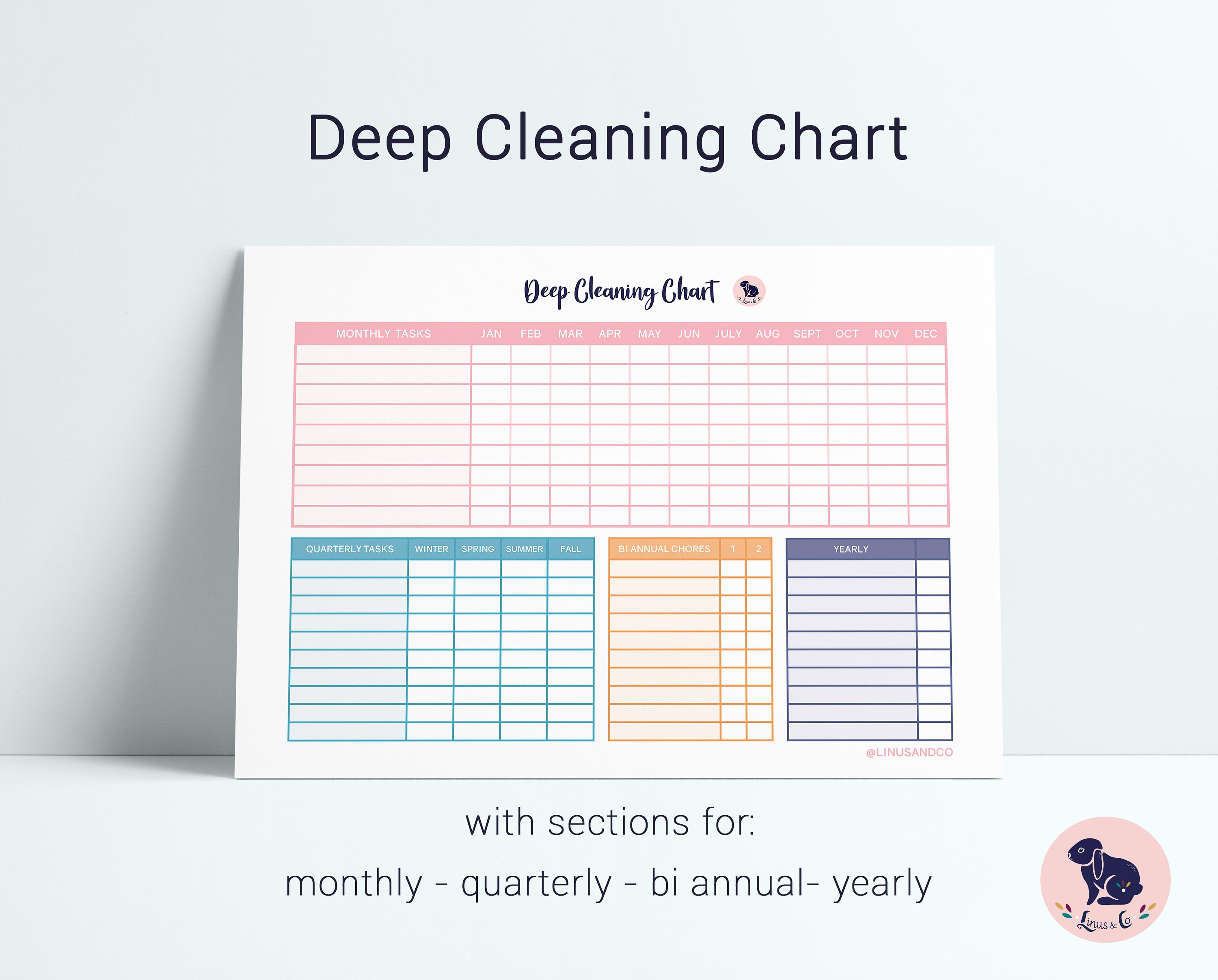 Deep Cleaning Chart Printable | Monthly Quarterly Yearly | Chore Chart ...