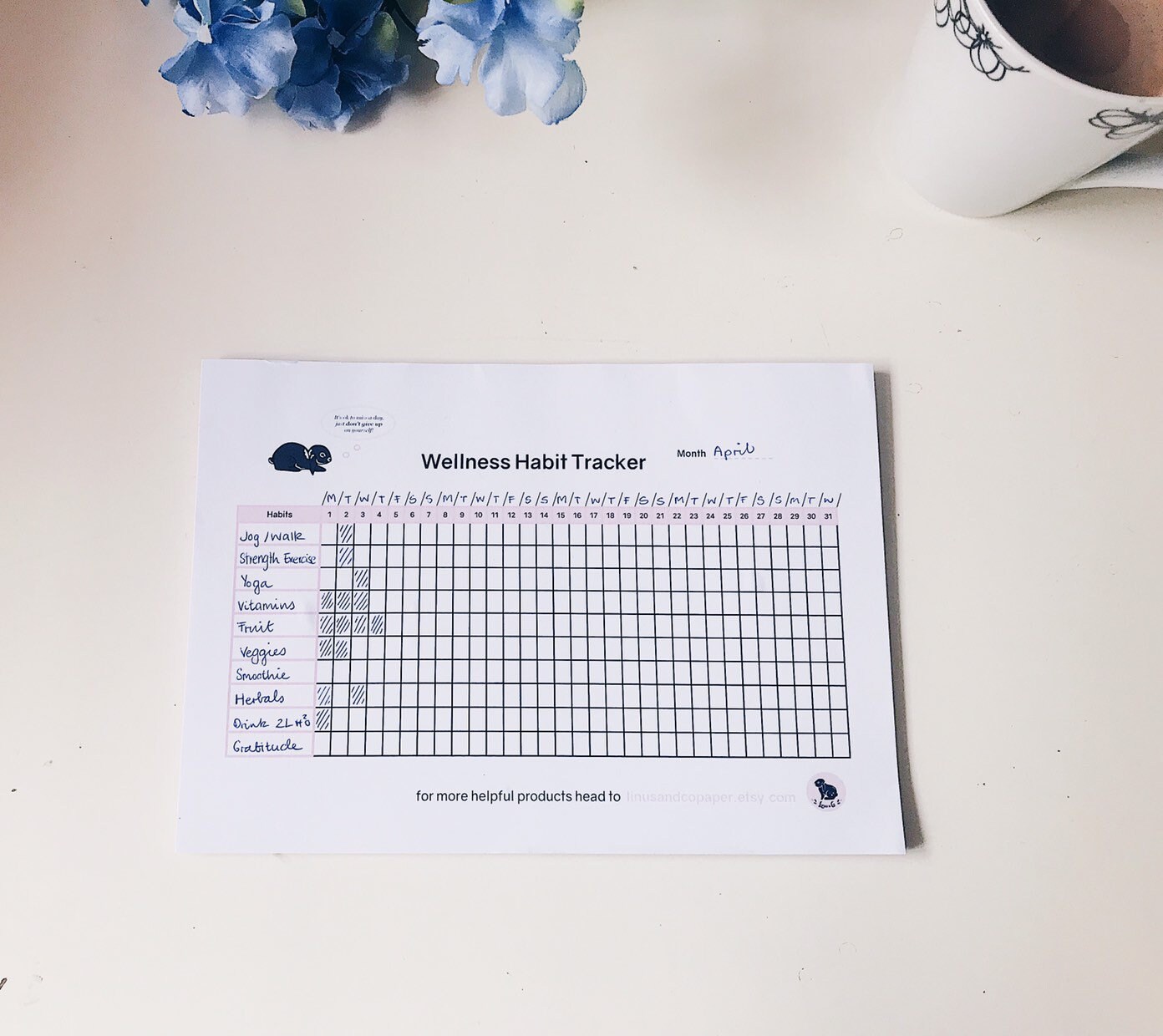 Wellness Habit Tracker Health Printable Pink Habit Tracker - Etsy