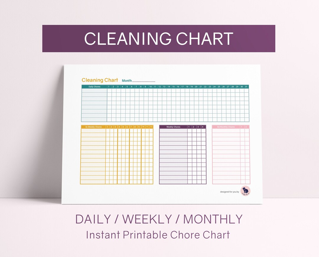 Cleaning Chart Printable Daily-weekly-monthly | Chore Chart | Cleaning ...