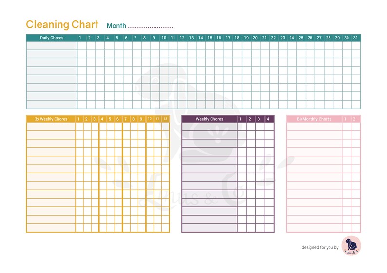 Cleaning Chart Printable Daily weekly monthly Chore Chart Etsy Australia
