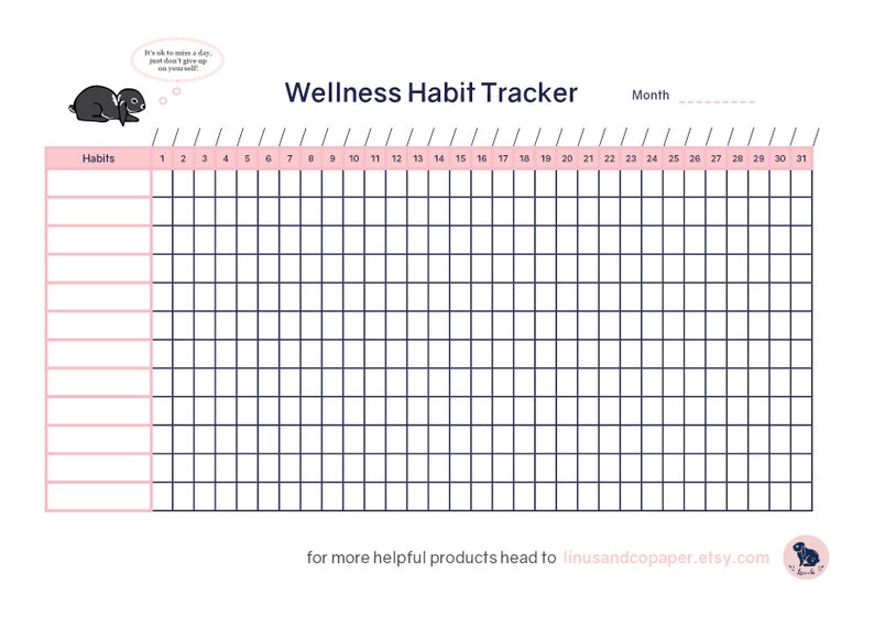 Wellness Habit Tracker Health Printable Pink Habit Tracker - Etsy