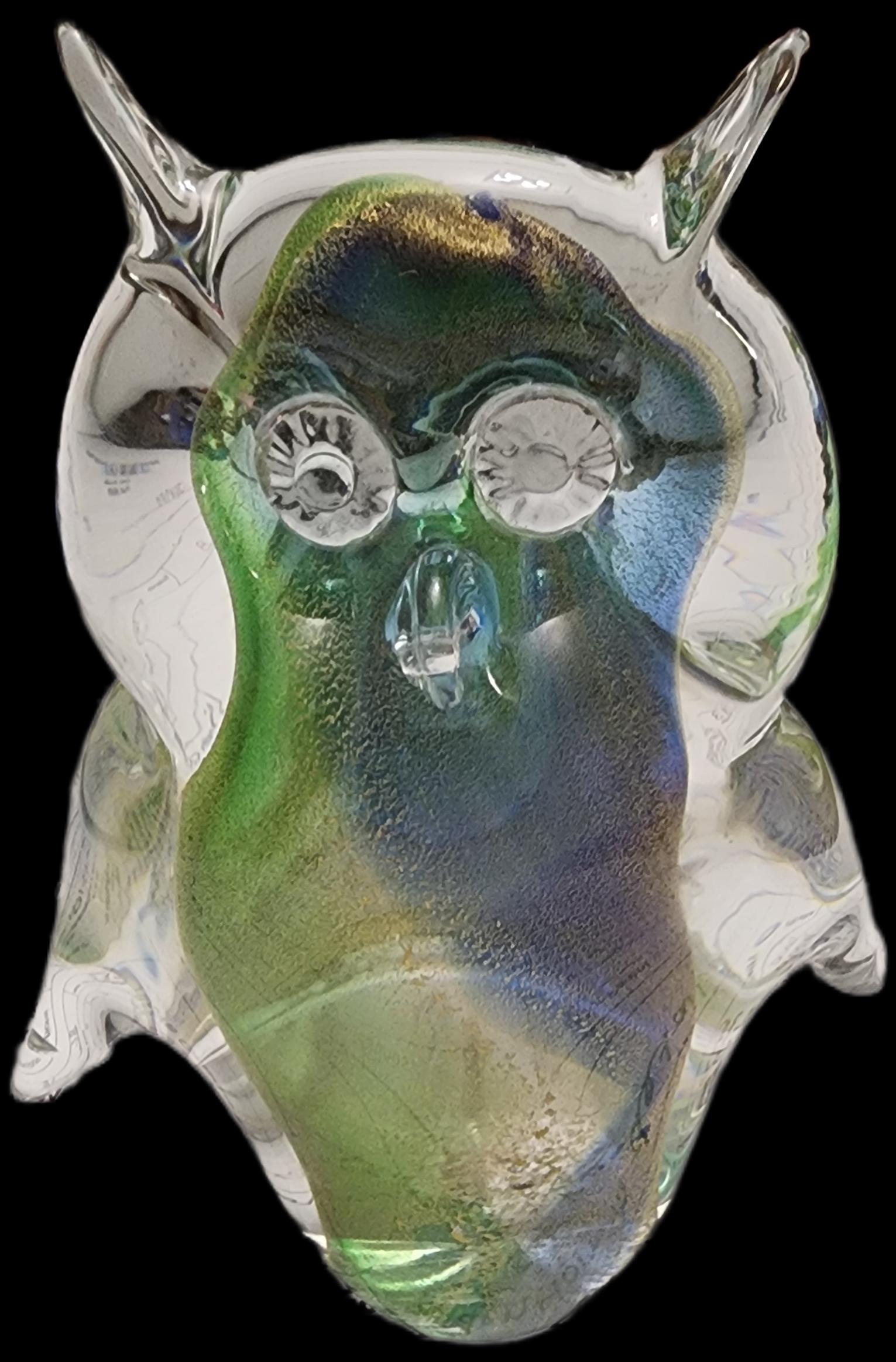 Vintage Murano Glass Owl Figurine, Blue, Green and Gold - Etsy