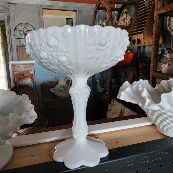 Fenton Rose Milk Glass - Etsy