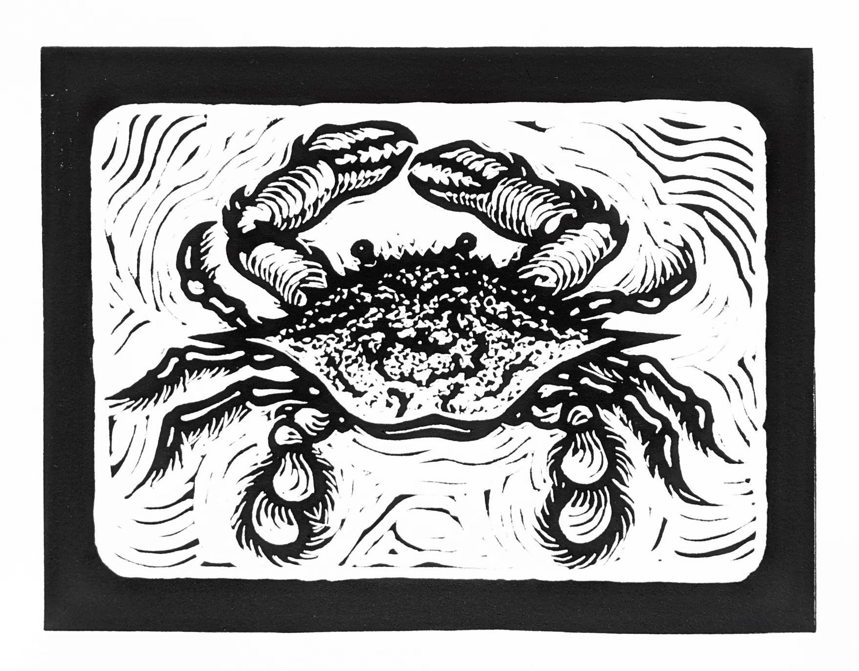 Crab by Anita Hagan - Original Linocut / Linoleum Block Print on Paper ...